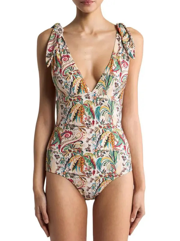 Etro Paisley Foliage Pattern One-piece Swimsuit - White