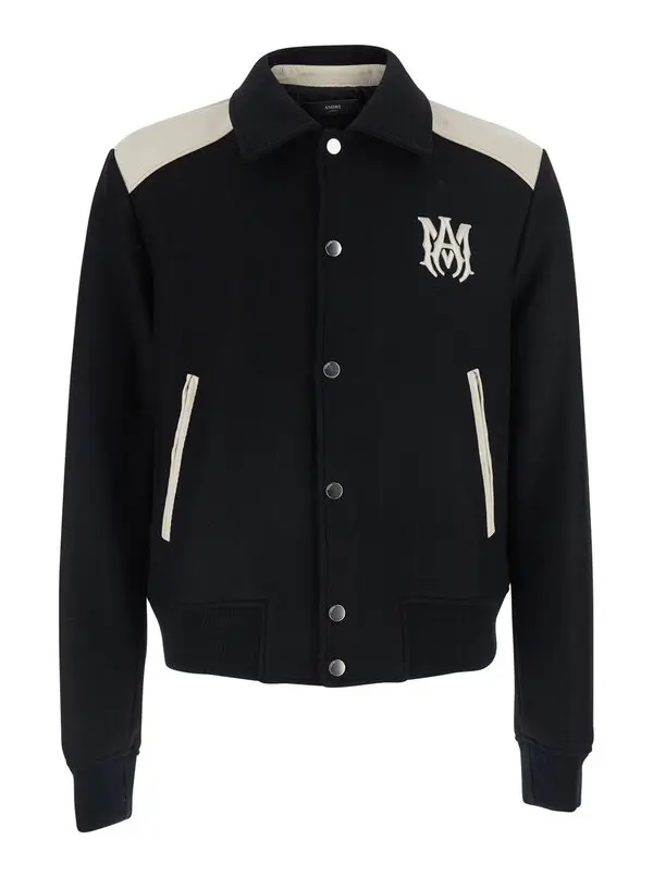 Amiri Black Jacket With Classic Collar And Logo Patch On The Front In Wool Blend For - Multicolor