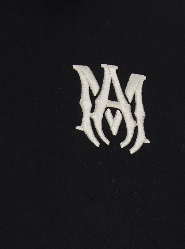 Amiri Black Jacket With Classic Collar And Logo Patch On The Front In Wool Blend For