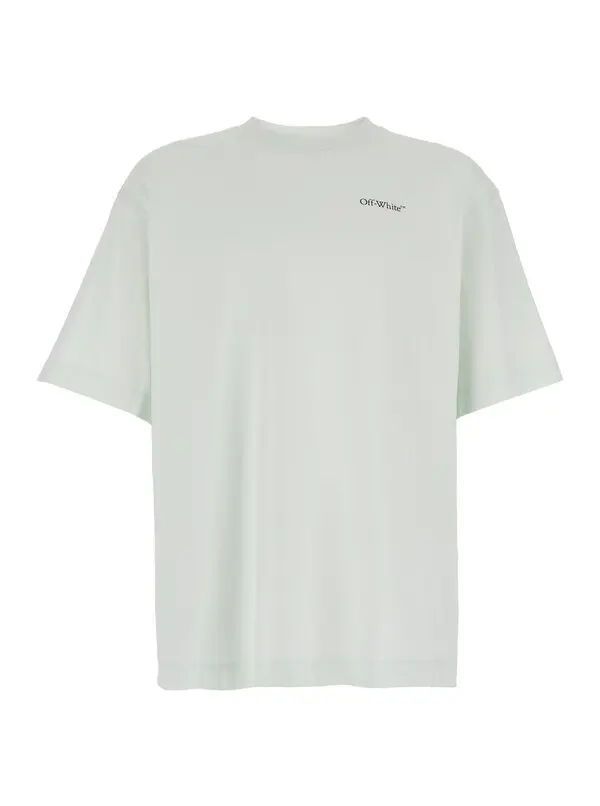 Off-White Light Green T-shirt With Logo On Front In Cotton For