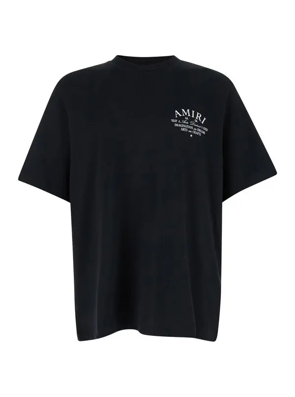 Amiri Black Crewneck T-shirt With Arts District Logo Print In Cotton - Multicolor
