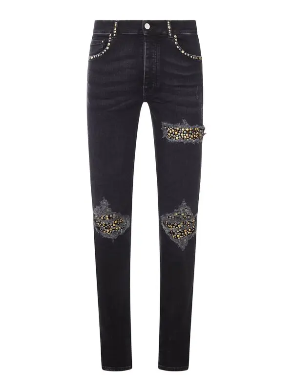 Amiri Skinny Jeans With Studs And Destroy Details - Black