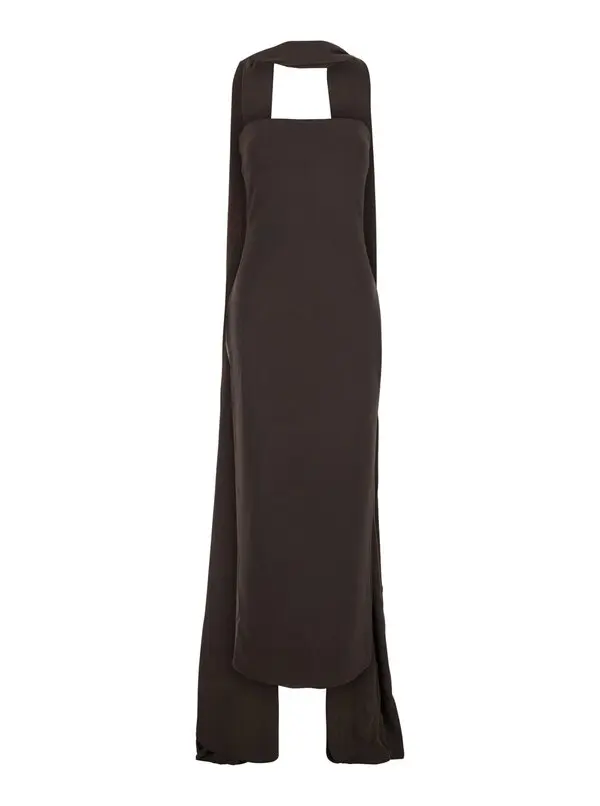 Solace London Martine Midaxi Dress Brown Off Shoulder Long Dress With V-neck In Fabric - Multicolor