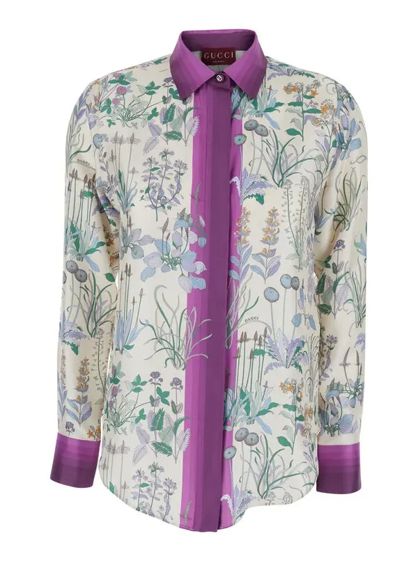 Gucci Shirt With Classic Collar And All-over Print In Silk For - Multicolor