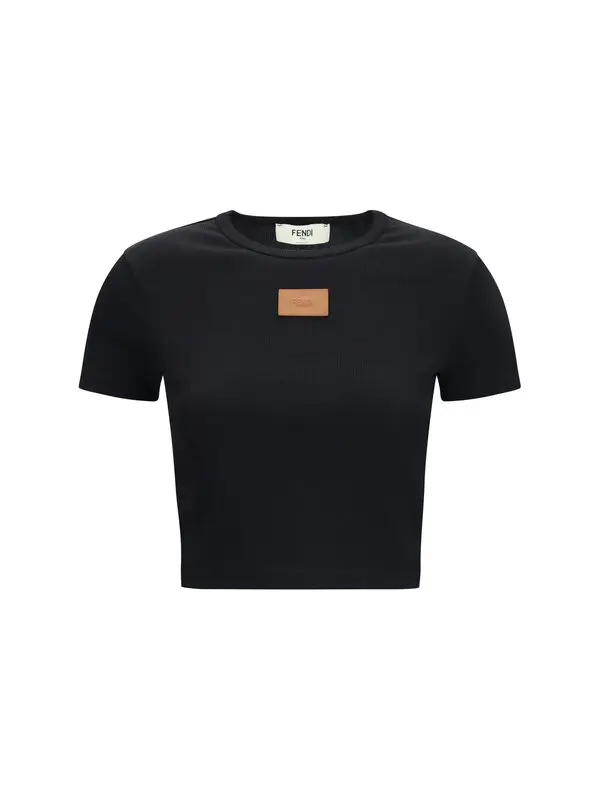 Fendi Cropped Ribbed Cotton T-shirt - Black