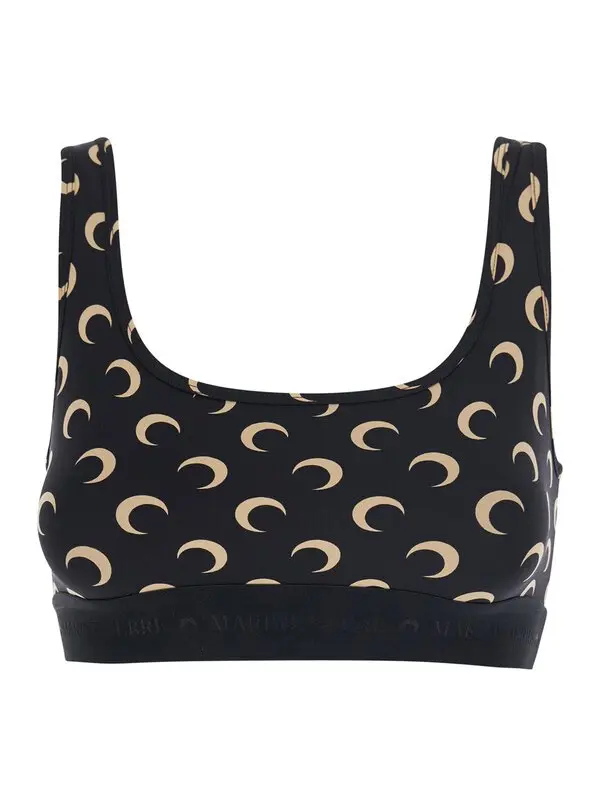 MARINE SERRE Sports Bra With All-over Moon Print In Tech Fabric For - Black
