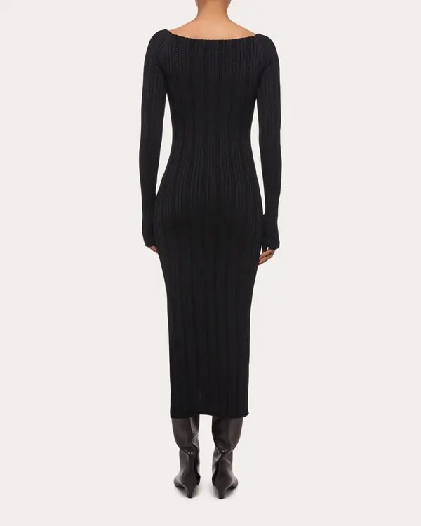 Helmut Lang Wide Rib Knit Boatneck Midi Dress