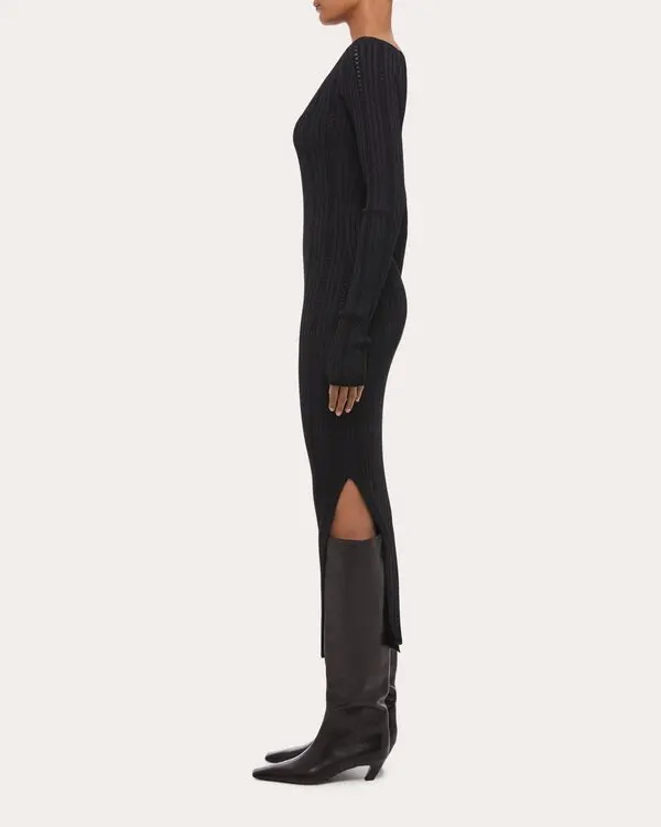 Helmut Lang Wide Rib Knit Boatneck Midi Dress