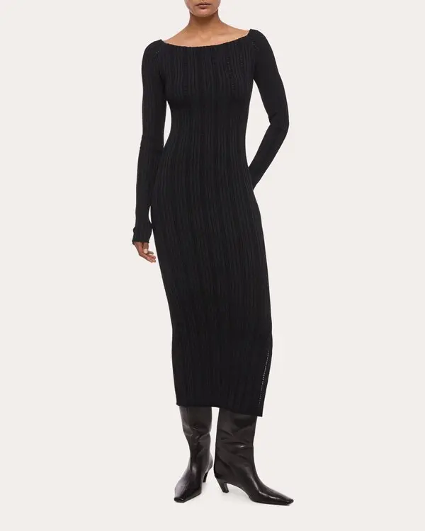 Helmut Lang Wide Rib Knit Boatneck Midi Dress