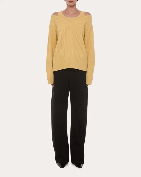 Helmut Lang Ribbed Wool Layered V-neck Sweater - Yellow