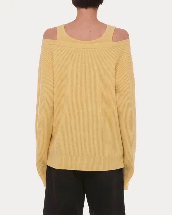 Helmut Lang Ribbed Wool Layered V-neck Sweater