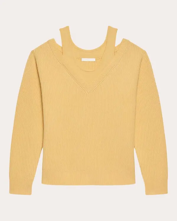 Helmut Lang Ribbed Wool Layered V-neck Sweater