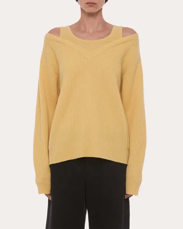 Helmut Lang Ribbed Wool Layered V-neck Sweater