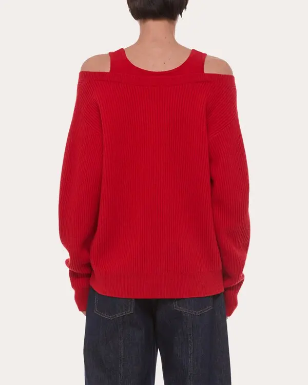 Helmut Lang Ribbed Wool Layered V-neck Sweater