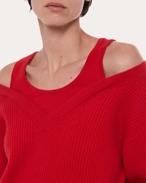 Helmut Lang Ribbed Wool Layered V-neck Sweater