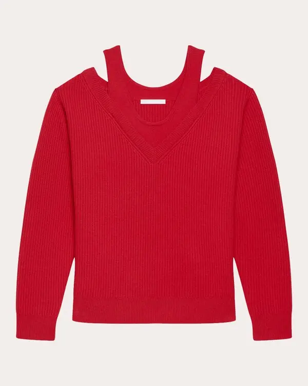 Helmut Lang Ribbed Wool Layered V-neck Sweater