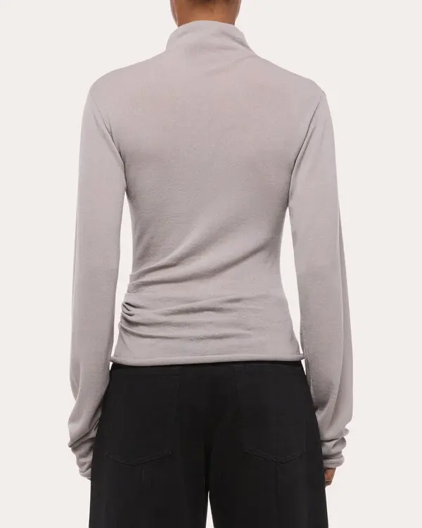 Helmut Lang Wool Long-sleeve Button Mock Neck Top