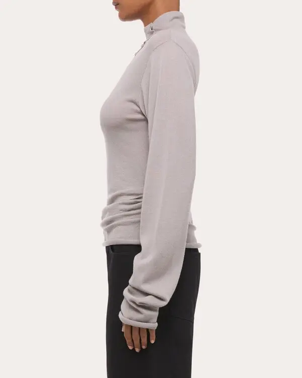 Helmut Lang Wool Long-sleeve Button Mock Neck Top