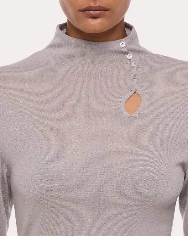 Helmut Lang Wool Long-sleeve Button Mock Neck Top