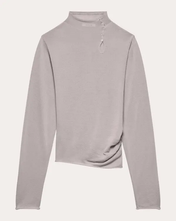 Helmut Lang Wool Long-sleeve Button Mock Neck Top
