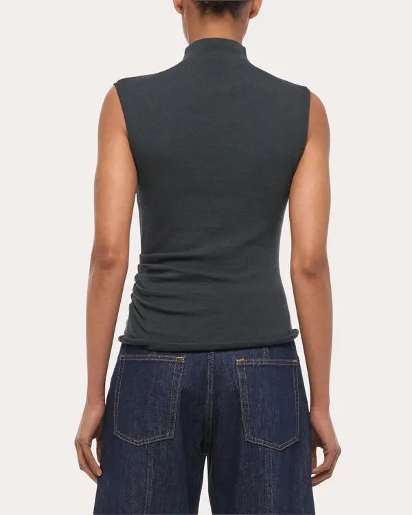 Helmut Lang Wool Sleeveless Button Mock Neck Top