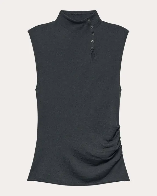 Helmut Lang Wool Sleeveless Button Mock Neck Top