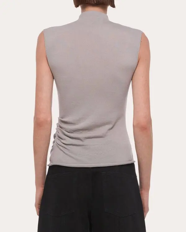 Helmut Lang Wool Sleeveless Button Mock Neck Top