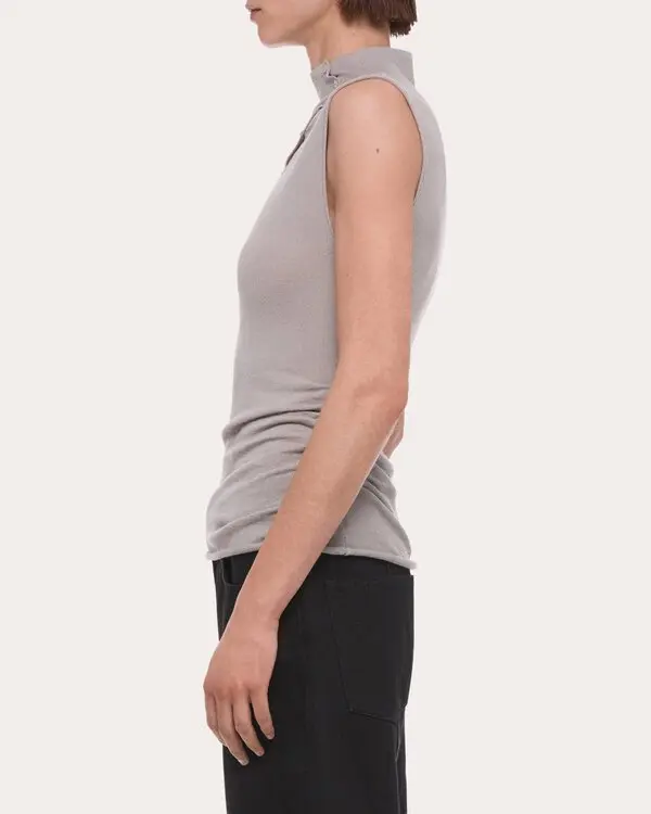 Helmut Lang Wool Sleeveless Button Mock Neck Top