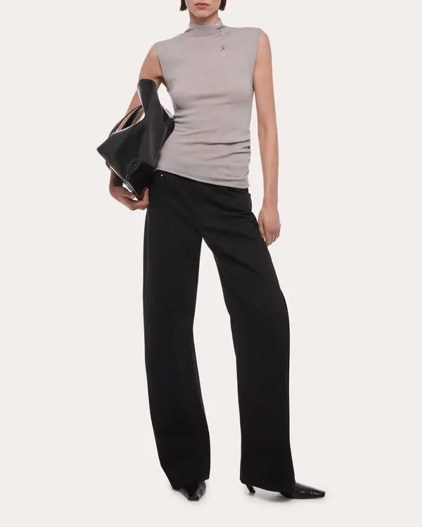 Helmut Lang Wool Sleeveless Button Mock Neck Top