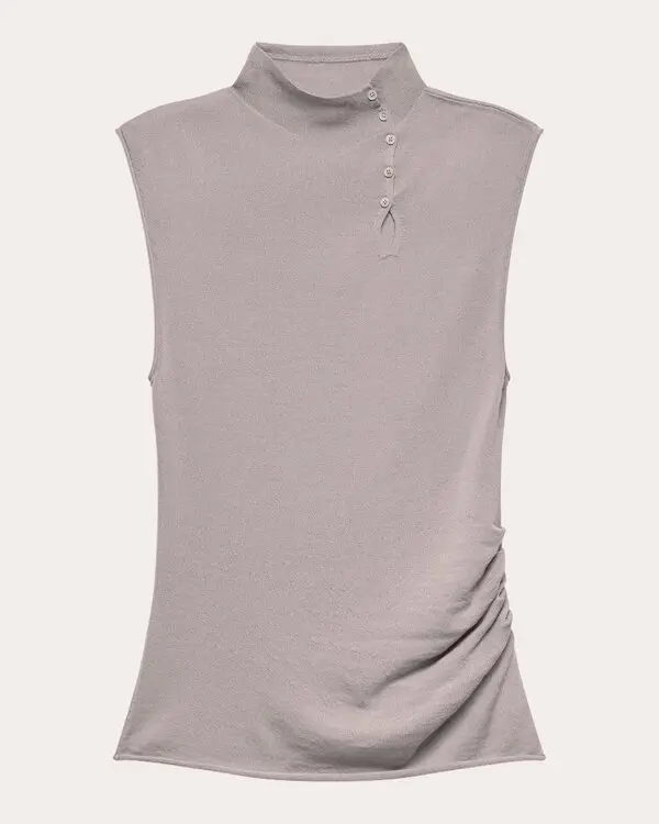 Helmut Lang Wool Sleeveless Button Mock Neck Top