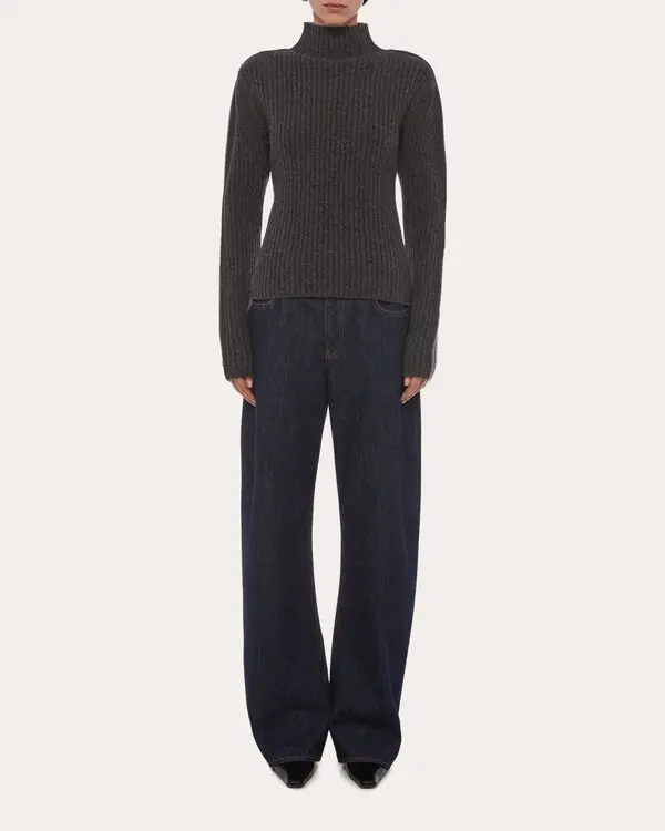 Helmut Lang Ribbed Wool Mock Neck Sweater