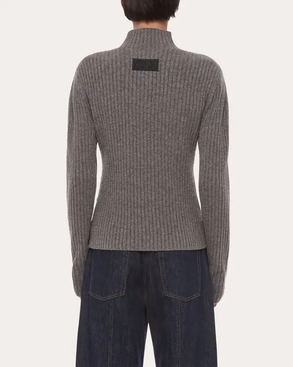 Helmut Lang Ribbed Wool Mock Neck Sweater