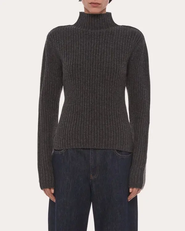 Helmut Lang Ribbed Wool Mock Neck Sweater