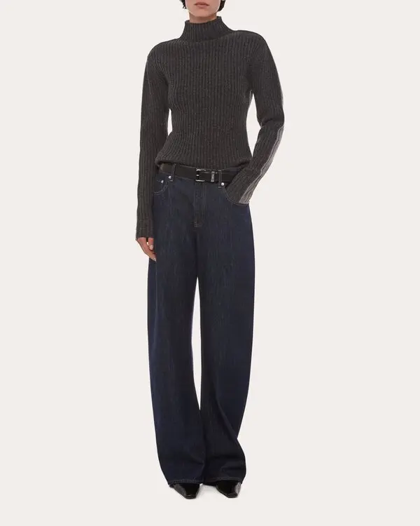 Helmut Lang Ribbed Wool Mock Neck Sweater
