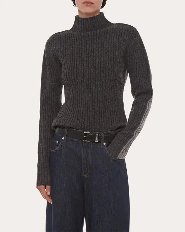 Helmut Lang Ribbed Wool Mock Neck Sweater
