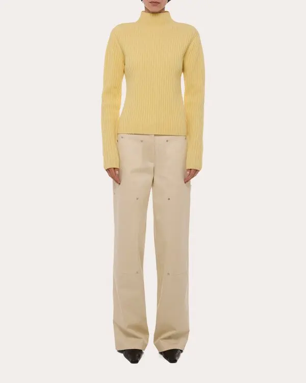 Helmut Lang Ribbed Wool Mock Neck Sweater