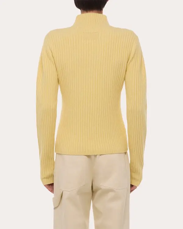 Helmut Lang Ribbed Wool Mock Neck Sweater