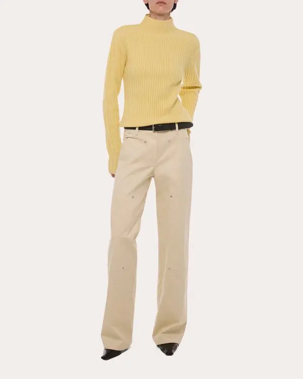 Helmut Lang Ribbed Wool Mock Neck Sweater