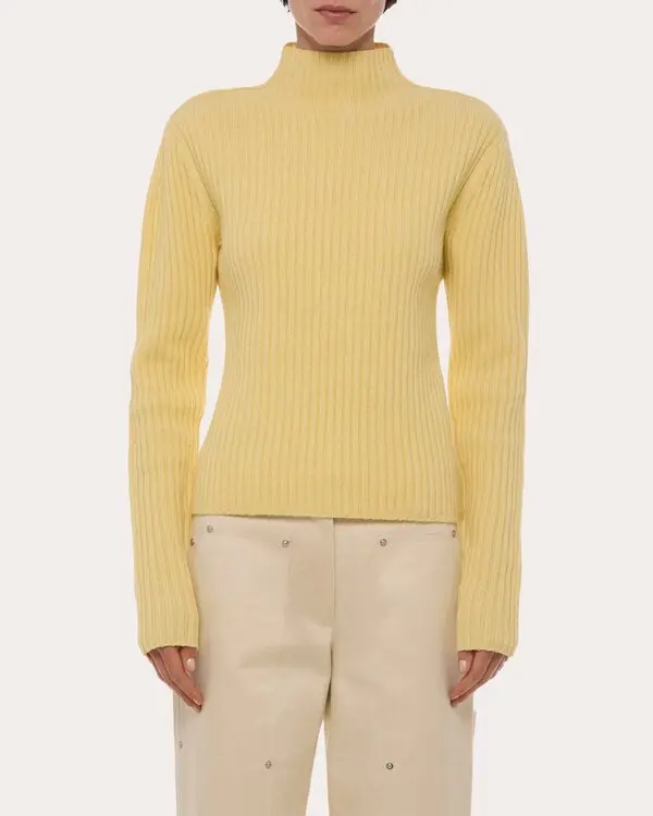 Helmut Lang Ribbed Wool Mock Neck Sweater