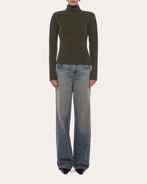 Helmut Lang Ribbed Wool Mock Neck Sweater
