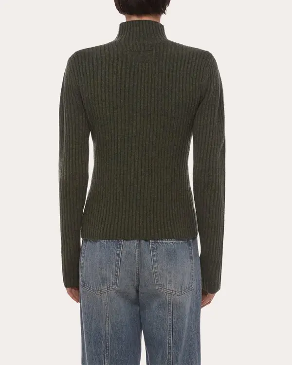 Helmut Lang Ribbed Wool Mock Neck Sweater
