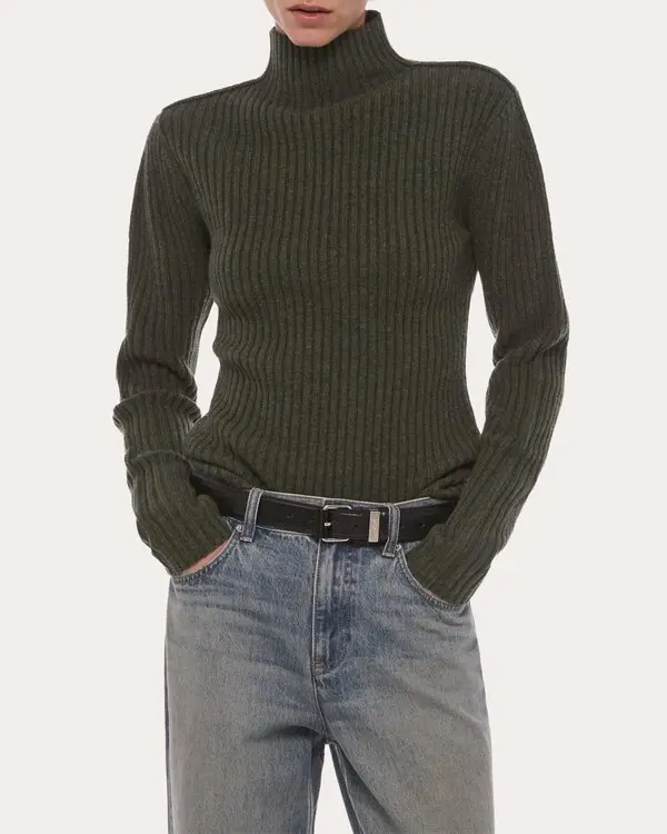 Helmut Lang Ribbed Wool Mock Neck Sweater