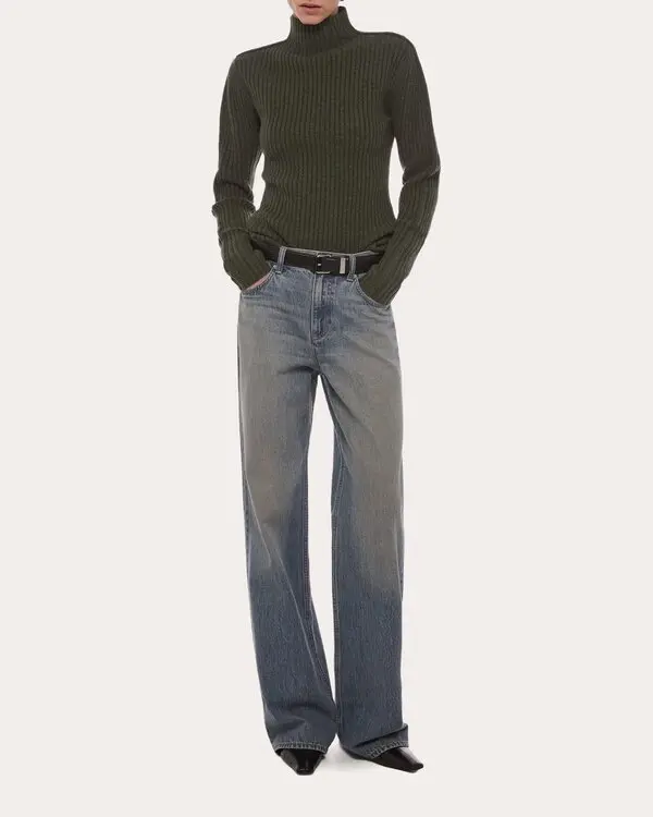 Helmut Lang Ribbed Wool Mock Neck Sweater