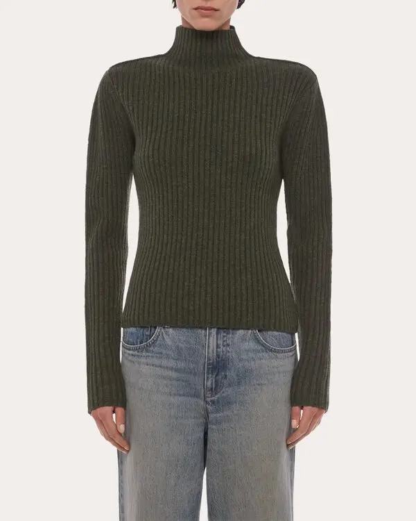 Helmut Lang Ribbed Wool Mock Neck Sweater