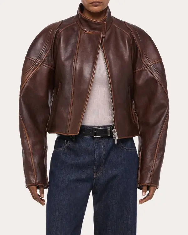 Helmut Lang Leather Cropped Saddle Jacket