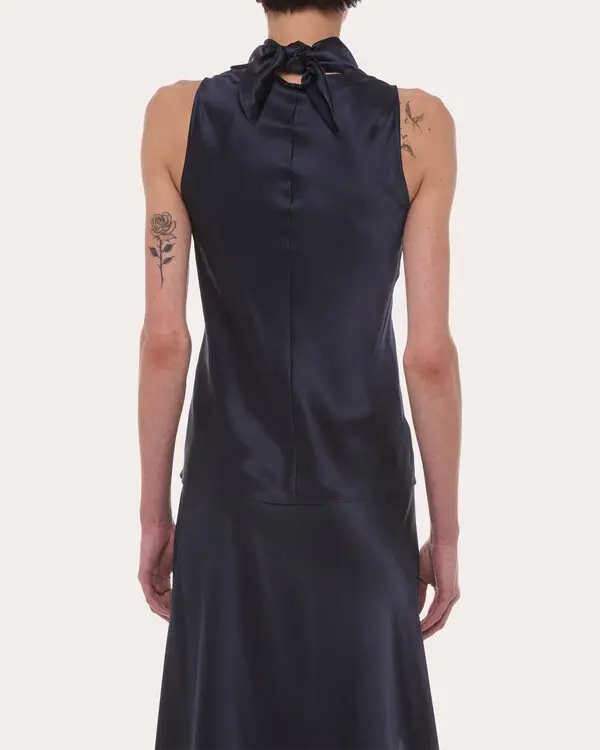 Helmut Lang Silk Tie-neck Sleeveless Blouse