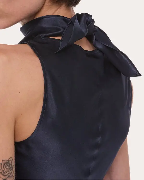 Helmut Lang Silk Tie-neck Sleeveless Blouse