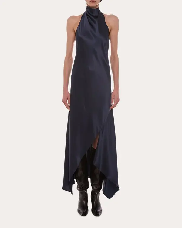 Helmut Lang Silk Tie Scarf Halter Dress