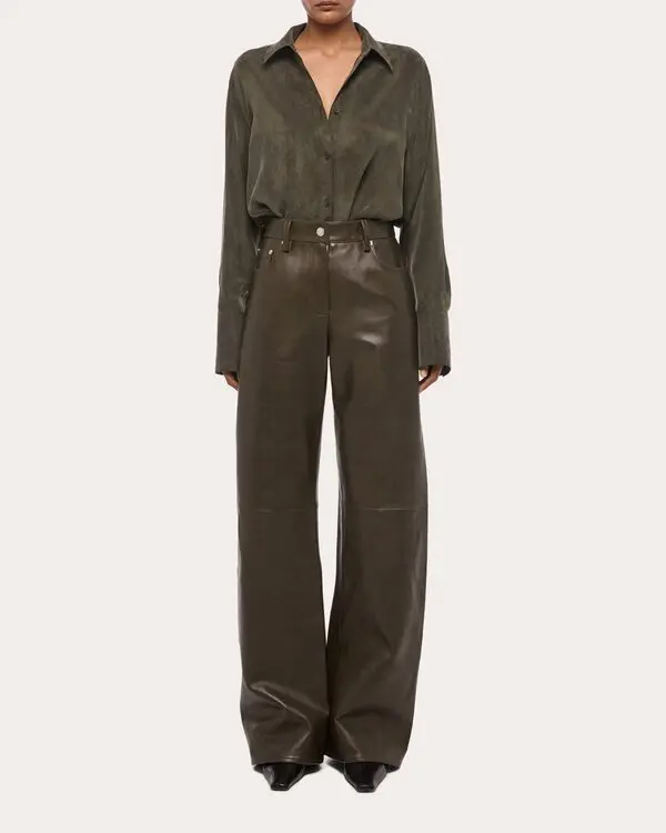 Helmut Lang Bonded Leather Relaxed Bootcut Jeans