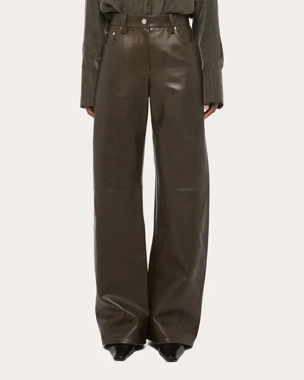 Helmut Lang Bonded Leather Relaxed Bootcut Jeans